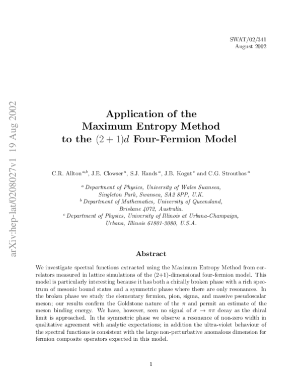 (PDF) Application of the maximum entropy method to the(2+1)Dfour-fermion model