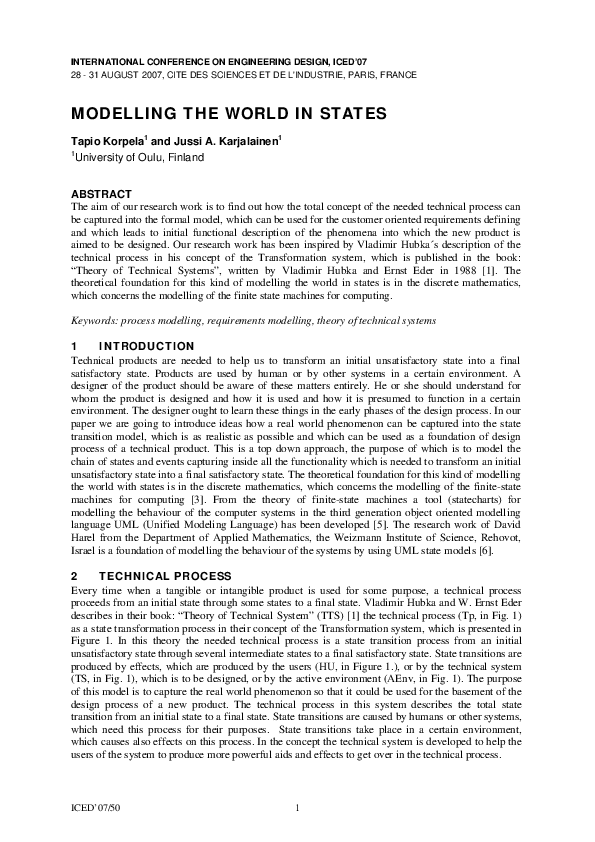 (PDF) Modelling the World in States