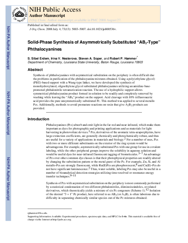 (PDF) Solid-Phase Synthesis of Asymmetrically Substituted “AB3-Type ...