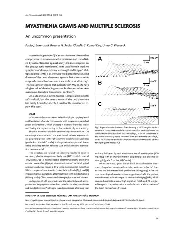 (PDF) 21. Myasthenia gravis and multiple sclerosis: An uncommon presentation