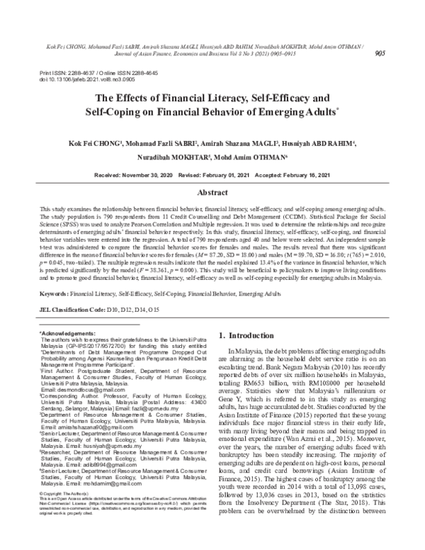 (PDF) The Effects of Financial Literacy, Self-Efficacy and Self-Coping on Financial Behavior of ...
