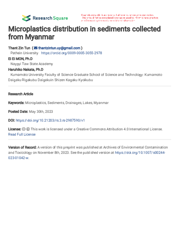 Pdf Microplastics Distribution In Sediments Collected From Myanmar