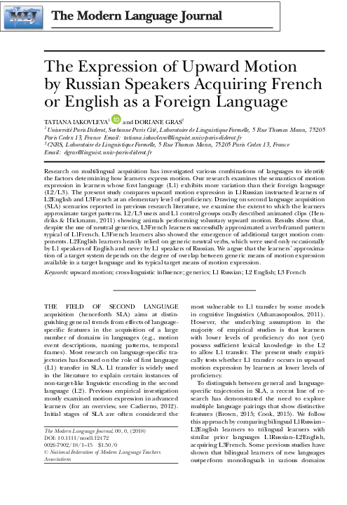 (PDF) The Expression of Upward Motion by Russian Speakers Acquiring ...