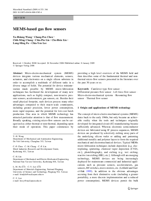(PDF) MEMS-based gas flow sensors