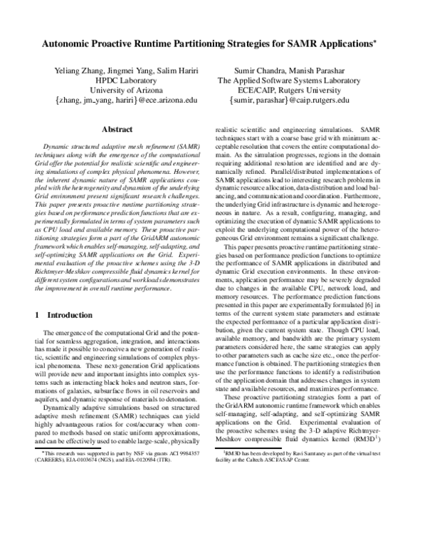 (PDF) Autonomic proactive runtime partitioning strategies for SAMR applications | Salim Hariri ...