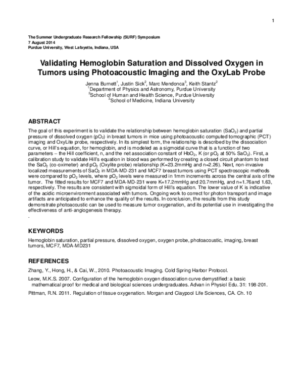 (PDF) Validating Hemoglobin Saturation and Dissolved Oxygen in Tumors ...