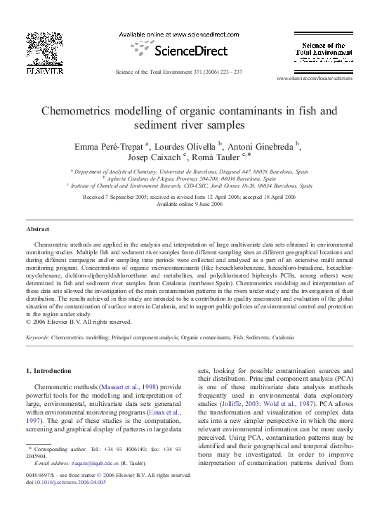 (PDF) Chemometrics modelling of organic contaminants in fish and ...