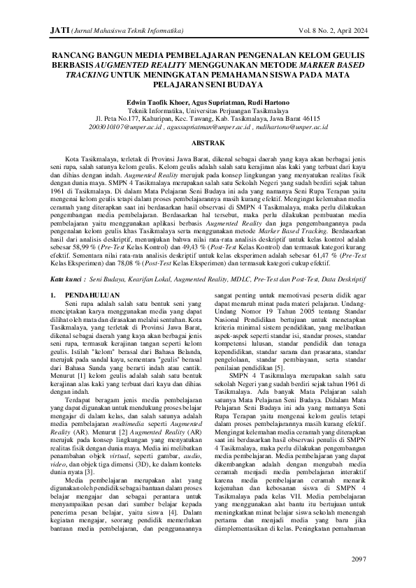 (PDF) Rancang Bangun Media Pembelajaran Pengenalan Kelom Geulis Berbasis Augmented Reality ...