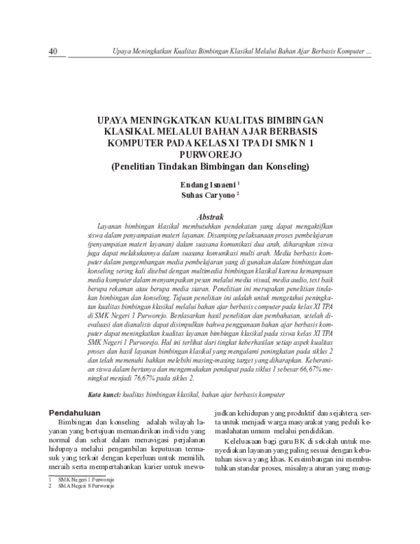 (PDF) UPAYA MENINGKATKAN KUALITAS BIMBINGAN KLASIKAL MELALUI BAHAN AJAR BERBASIS KOMPUTER PADA ...
