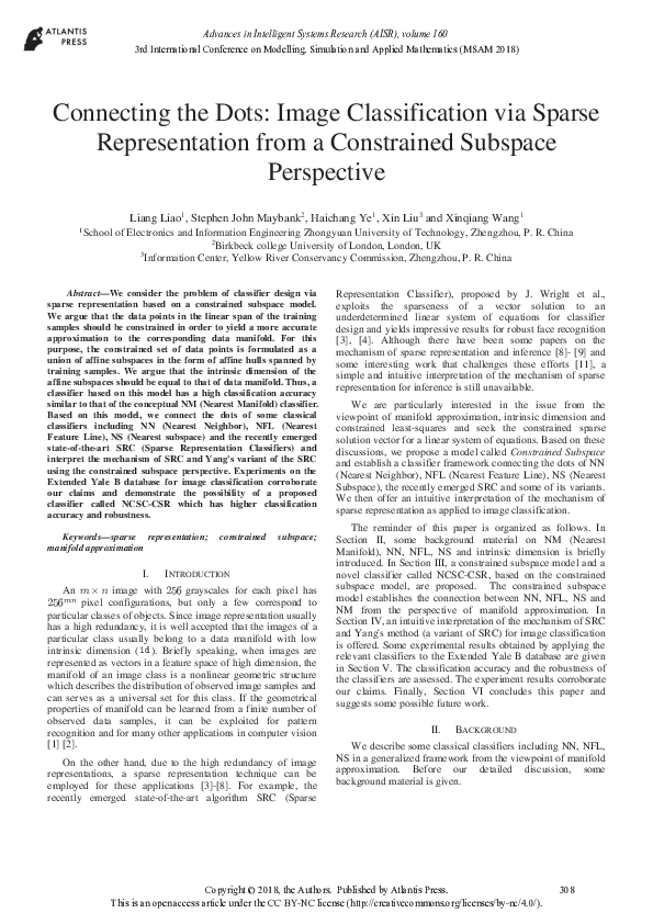 Pdf Connecting The Dots Image Classification Via Sparse Representation From A Constrained
