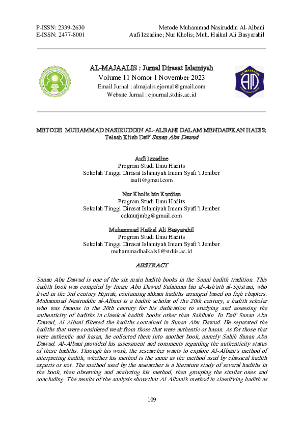 (PDF) Metode Muhammad Nashiruddin Al-Albani Dalam Mendaifkan Hadis ...