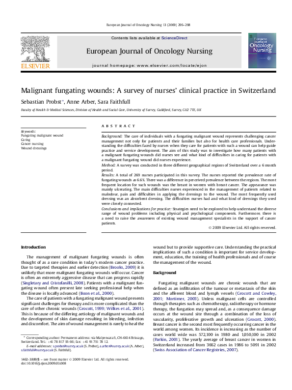 (PDF) Malignant fungating wounds: A survey of nurses’ clinical practice ...