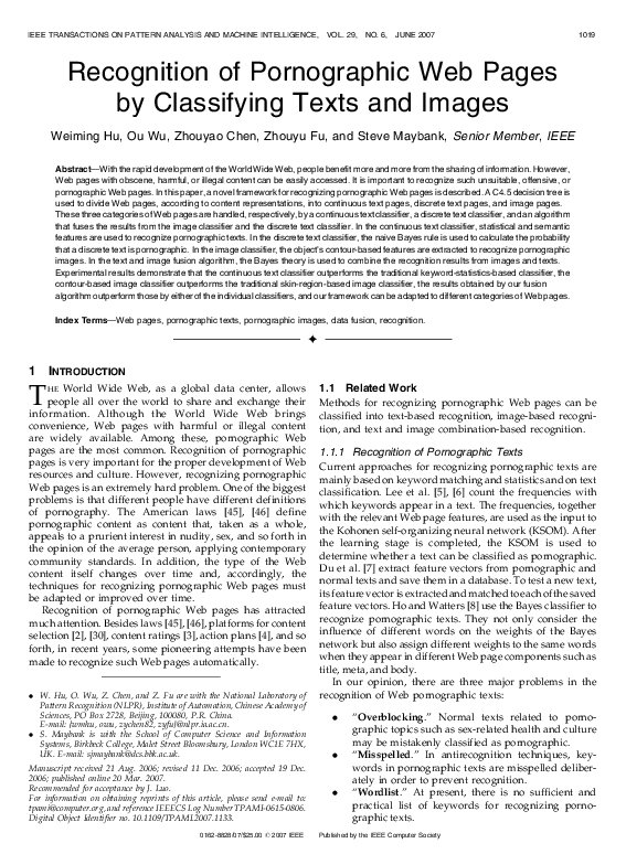 (PDF) Recognition of Pornographic Web Pages by Classifying Texts and Images