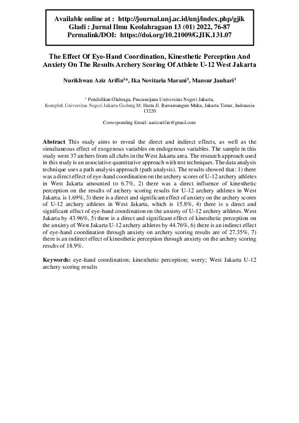 (PDF) The effect of eye-hand coordination, kinesthetic perception and ...