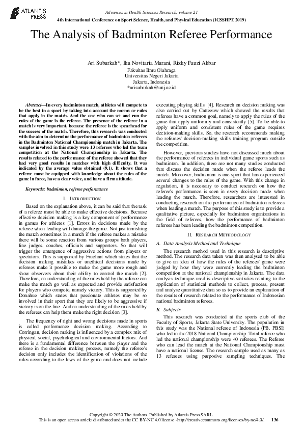 (PDF) The Analysis of Badminton Referee Performance