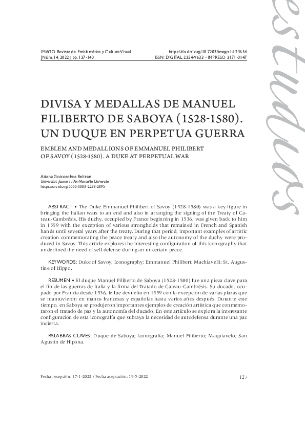 (PDF) Divisa y medallas de Manuel Filiberto de Saboya (1528-1580). Un ...