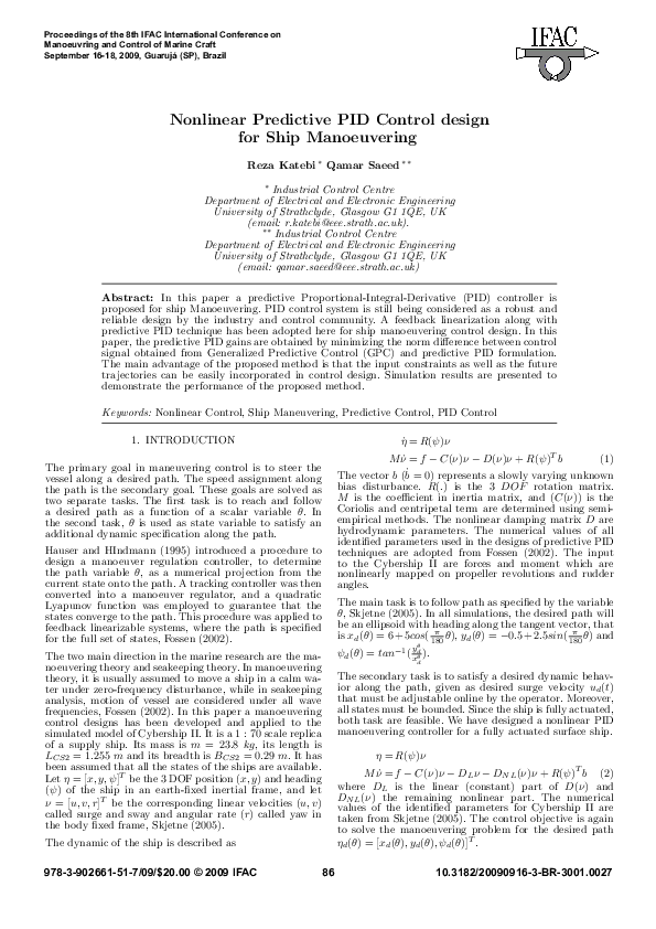 (PDF) Nonlinear Predictive PID Control Design for Ship Manoeuvring