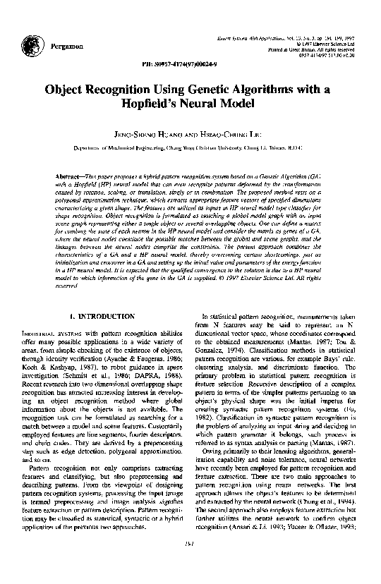 (PDF) Object recognition using genetic algorithms with a Hopfield's neural model