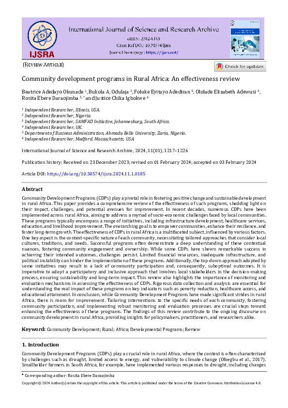 (PDF) Community development programs in Rural Africa: An effectiveness review