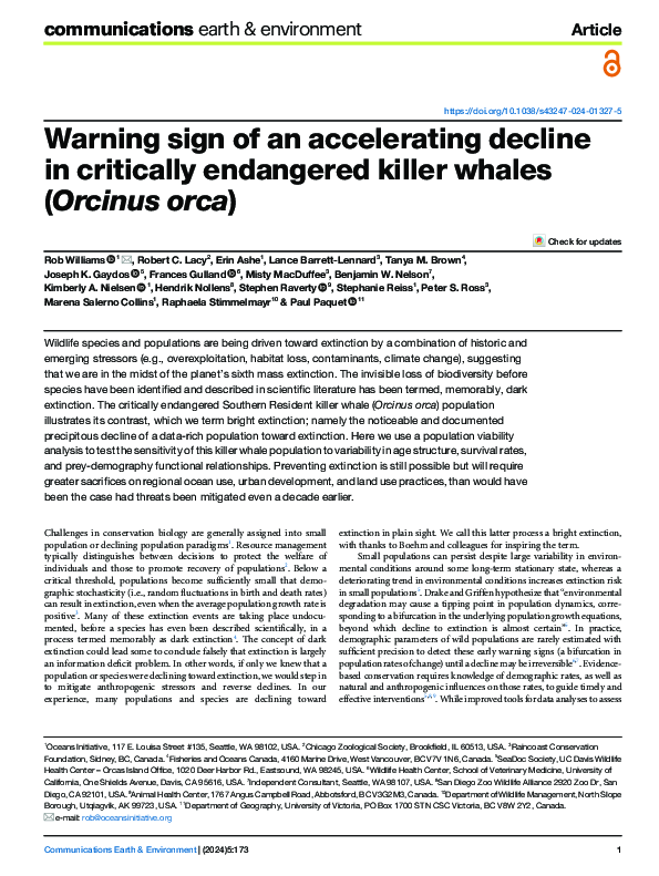 (PDF) Warning sign of an accelerating decline in critically endangered ...