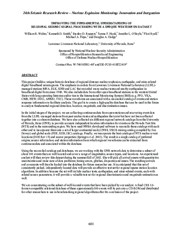 (PDF) Regional Seismic Data for Enhanced Signal Processing