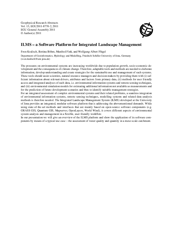(PDF) ILMS - a Software Platform for Integrated Landscape Management