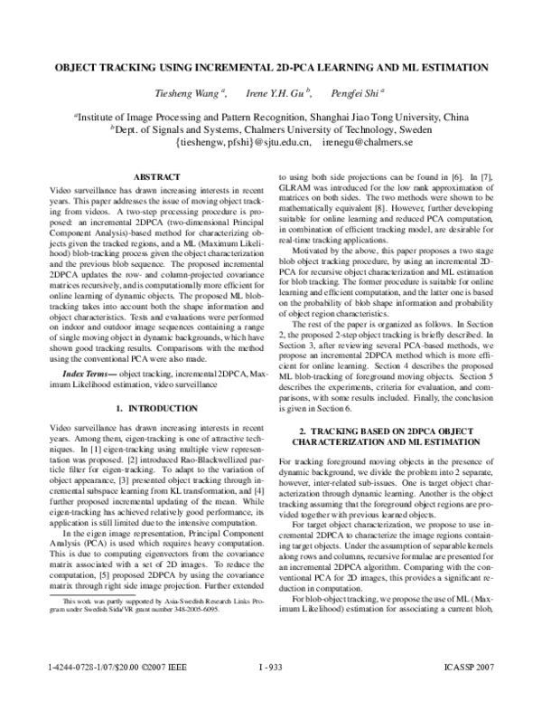 (PDF) Object Tracking using Incremental 2D-PCA Learning and ML Estimation