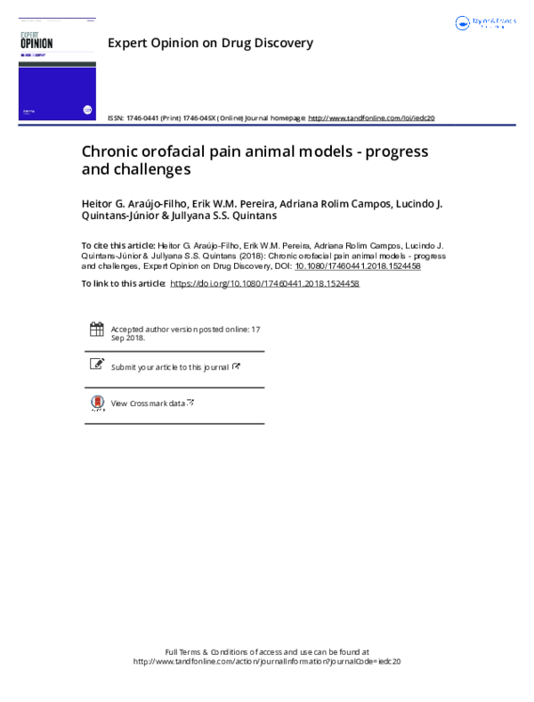 (PDF) Chronic orofacial pain animal models - progress and challenges