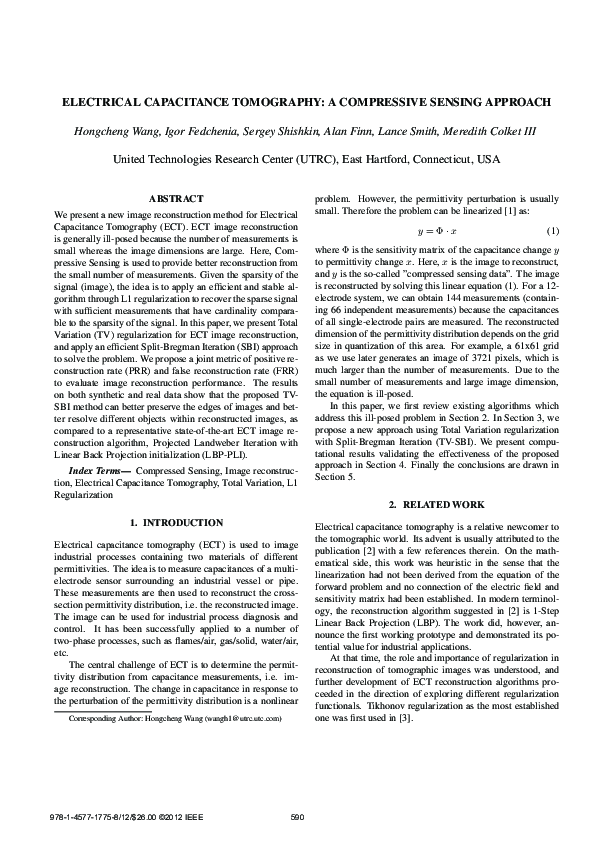 (PDF) Electrical Capacitance Tomography: A compressive sensing approach