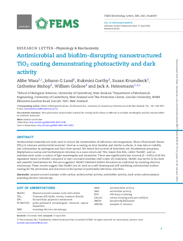 (PDF) Antimicrobial and biofilm-disrupting nanostructured TiO2 coating demonstrating ...