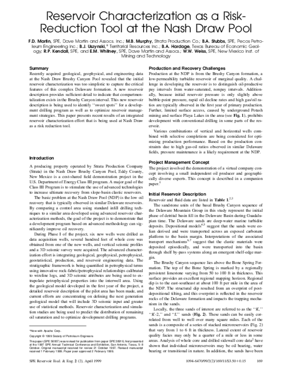 (PDF) Reservoir Characterization as a Risk Reduction Tool at the Nash ...