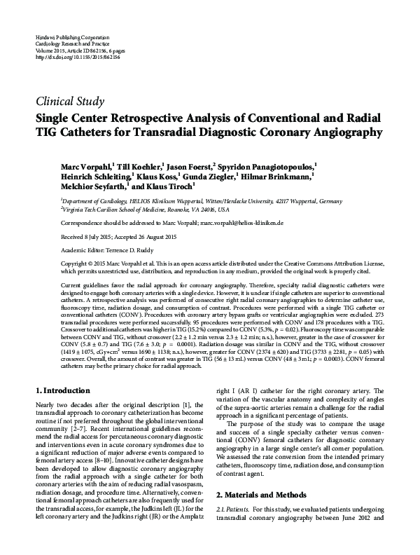 (PDF) Single Center Retrospective Analysis of Conventional and Radial ...
