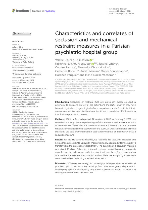 (PDF) Characteristics and correlates of seclusion and mechanical ...