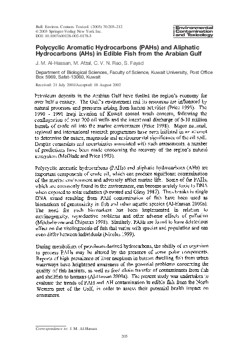 (PDF) Polycyclic Aromatic Hydrocarbons (PAHs) and Aliphatic ...