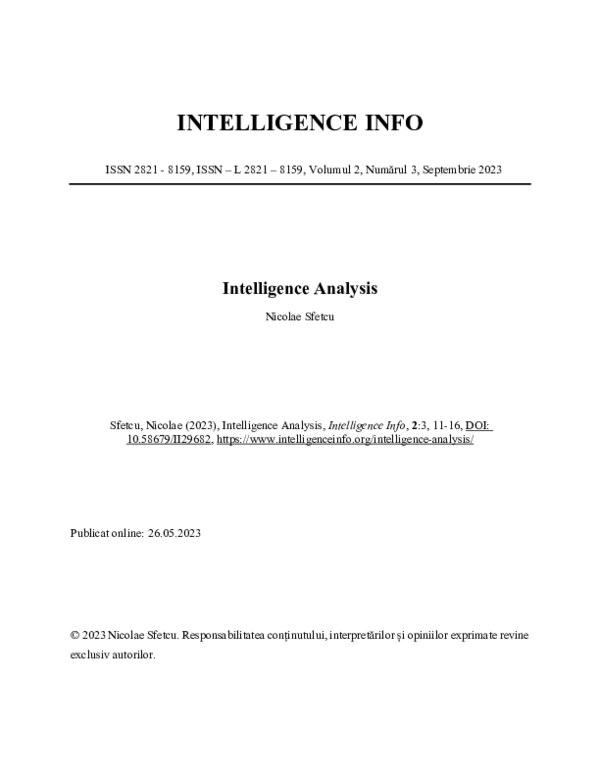 (PDF) Intelligence Analysis
