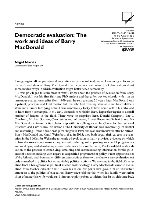 (PDF) Democratic evaluation: The work and ideas of Barry MacDonald