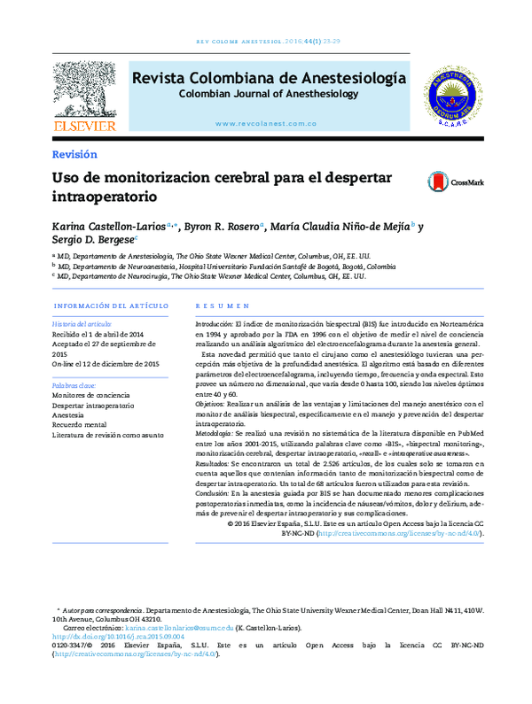 (PDF) Uso de monitorizacion cerebral para el despertar intraoperatorio