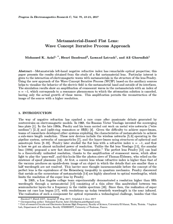 (PDF) Metamaterial-Based Flat Lens: Wave Concept Iterative Process Approach