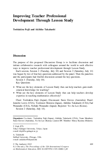 (PDF) Improving Teacher Professional Development Through Lesson Study