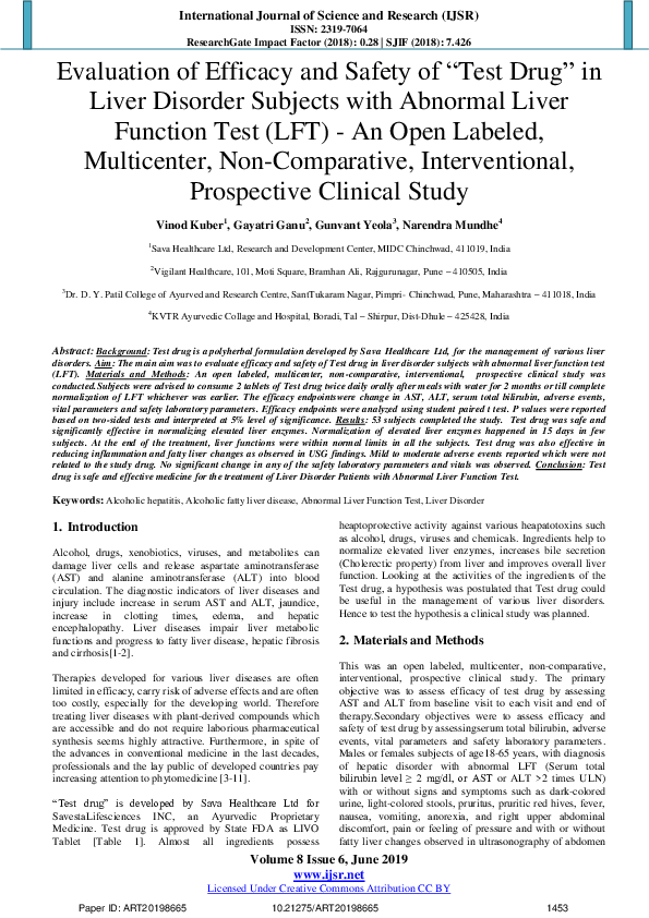 (PDF) Evaluation of Efficacy and Safety of “ Test Drug ” in Liver ...