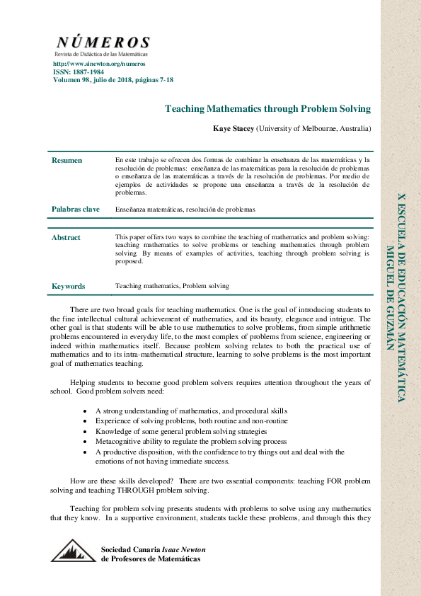 (PDF) Teaching Mathematics Through Problem-Solving