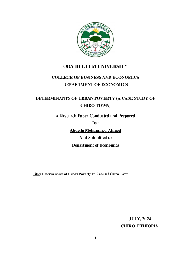 (PDF) Determinants of Urban Poverty In Case Of Chiro Town