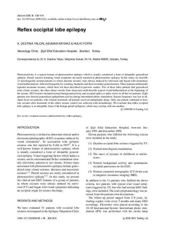 (PDF) Reflex Occipital Lobe Epilepsy: Case Study Insights