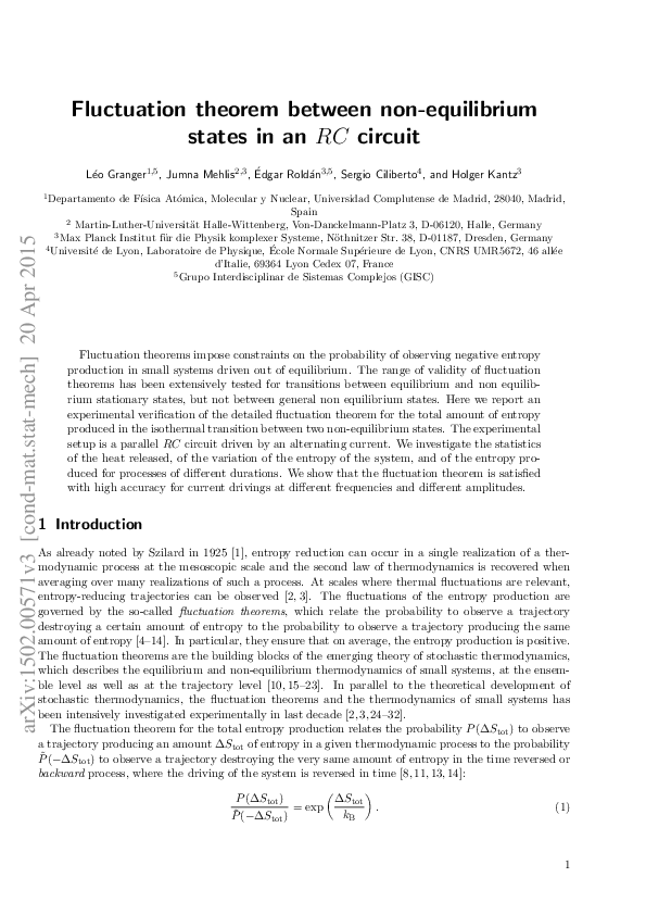 (PDF) Fluctuation theorem between non-equilibrium states in anRCcircuit