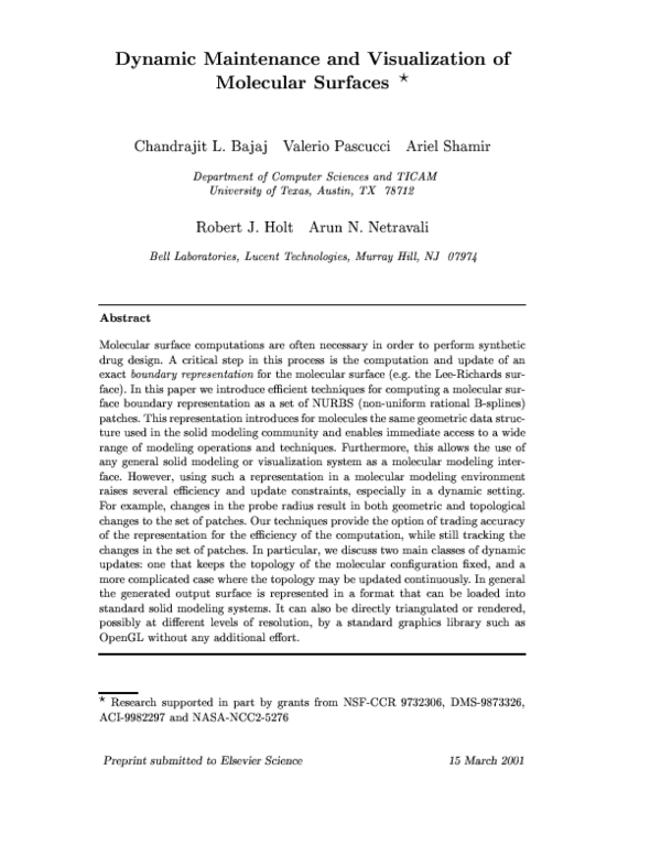 (PDF) Dynamic maintenance and visualization of molecular surfaces