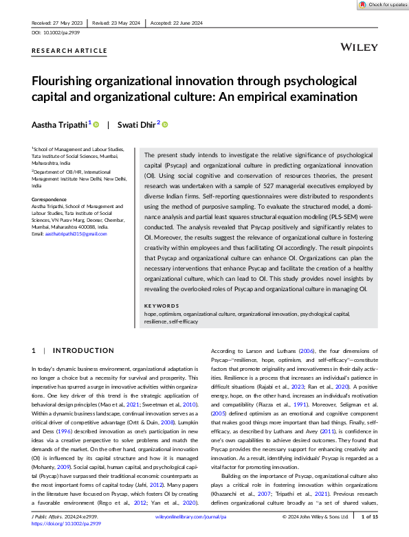 (PDF) Flourishing organizational innovation through psychological ...