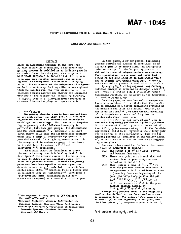 (PDF) Theory of Bargaining Process: A Game Theoretical Approach