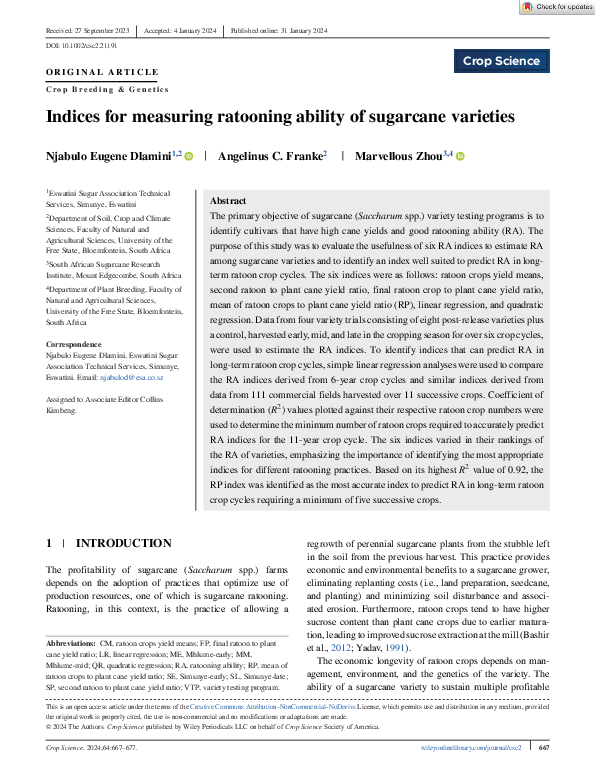 (PDF) Indices for measuring ratooning ability of sugarcane varieties