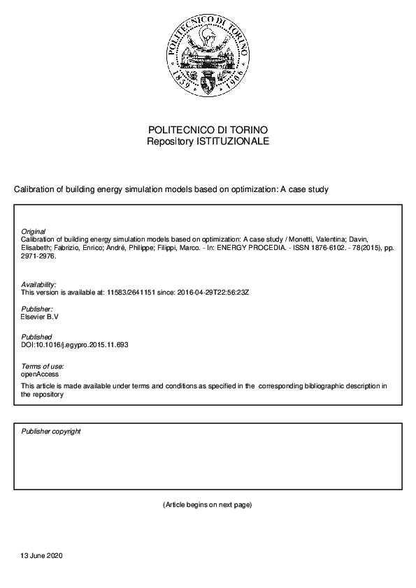 (PDF) Calibration of Building Energy Simulation Models Based on Optimization: A Case Study