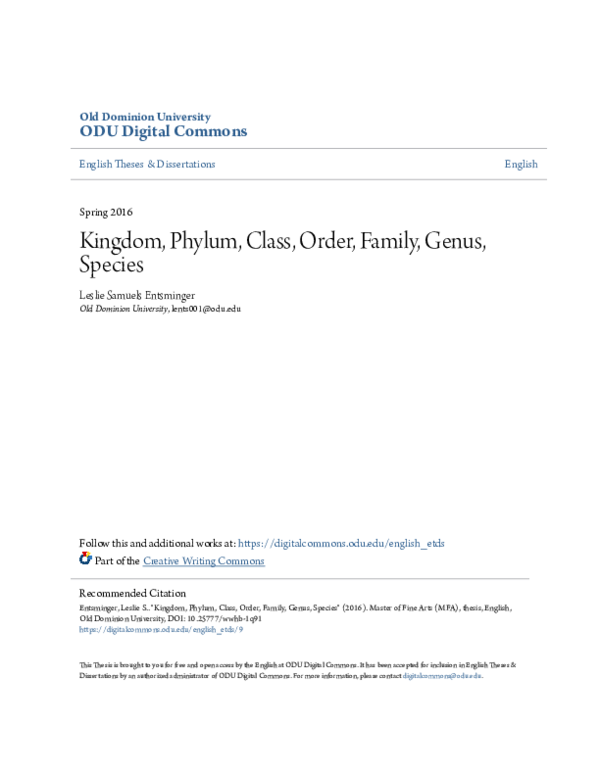 (PDF) Kingdom, Phylum, Class, Order, Family, Genus, Species